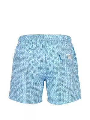 Fedeli Geometric-print Swim Shorts - Blue