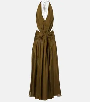 Zimmermann Indra Cutout Halterneck Silk Maxi Dress - Green