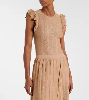 Zimmermann Aster Ruffled Pointelle Lame Top