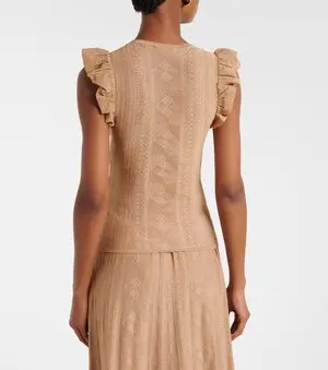 Zimmermann Aster Ruffled Pointelle Lame Top