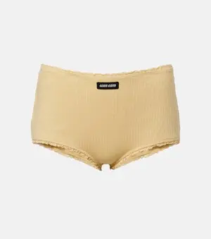 Miu Miu Pointelle Cotton Micro Shorts - Yellow