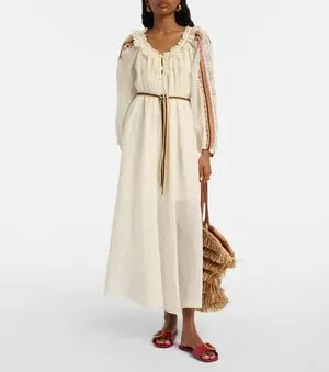 Zimmermann Aster Embroidered Ramie Maxi Dress - White