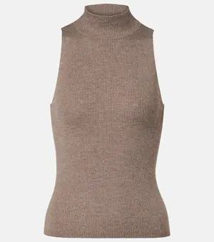 Brunello Cucinelli Knitted Lame Mockneck Top - Brown