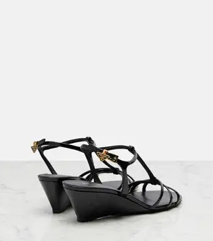 Prada Patent Leather Wedge Sandals With Buckle-fastening Ankle Strap - Black