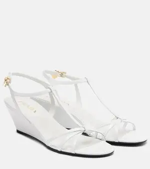 Prada Prada Patent Leather Wedge Sandals White