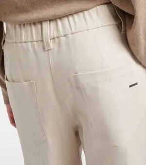 Brunello Cucinelli Monili Cotton-blend Straight-leg Trousers - Beige