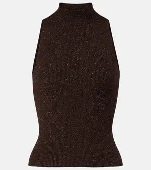 Brunello Cucinelli Ribbed-knit Lame Mockneck Top