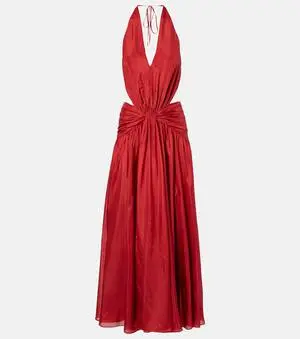 Zimmermann Indra Cutout Draped Silk Maxi Dress - Red