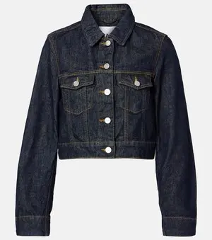 GANNI Cropped Denim Jacket In Rinse - Blue