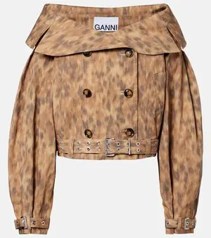 GANNI Printed Cotton-blend Jacket - Brown