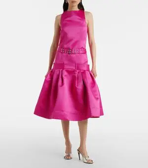 GANNI Belted Satin Midi Dress In Raspberry Rose