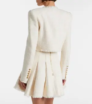 Balmain Cropped Fringed Tweed Jacket