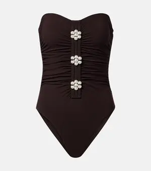 KARLA COLLETTO Maya Embellished Bandeau Swimsuit - Brown
