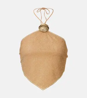 Oseree Lumiere Halterneck Crop Top In Lurex - Gold
