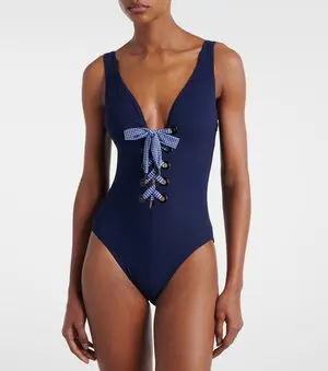 KARLA COLLETTO Navy White Bow-detail Swimsuit