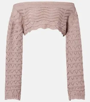 BANANHOT Helena Off-shoulder Crochet Cotton-blend Crop Top - Pink