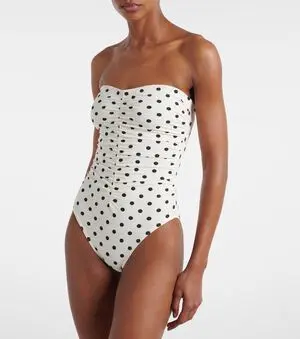 KARLA COLLETTO Ruched Polka-dot Bandeau Swimsuit - White
