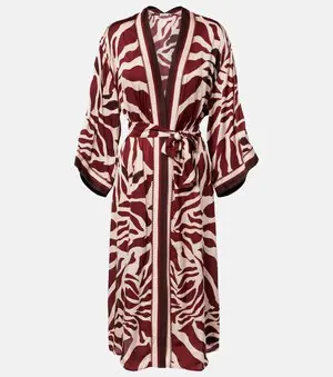 Poupette St Barth Erica Printed Satin Kaftan - Brown