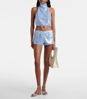 Oseree Sequined Halterneck Crop Top
