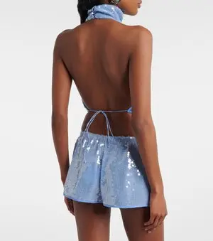 Oseree Sequined Halterneck Crop Top