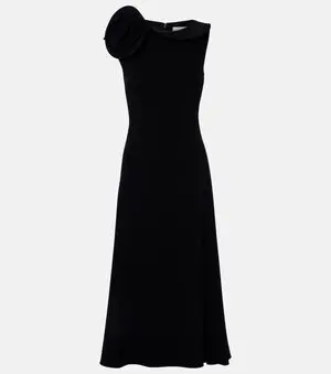 Roland Mouret Floral-applique Crepe Midi Dress - Black