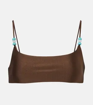 Jade Swim Muse Beaded Bikini Top - Brown