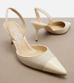 Manolo Blahnik Capsli Leather-trimmed Slingback Pumps - Beige