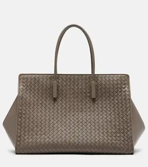 Bottega Veneta Barbara Medium Leather Top-Handle Bag Grey