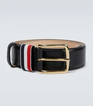 Thom Browne Calf Leather Belt With Gold-tone Buckle - Black