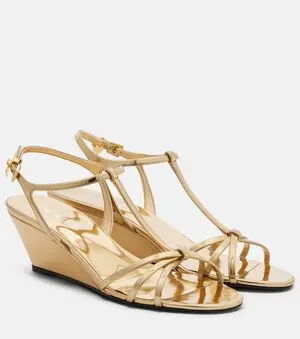 Prada Metallic Leather Wedge Sandals - Gold