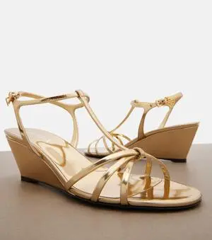 Prada Metallic Leather Wedge Sandals - Gold