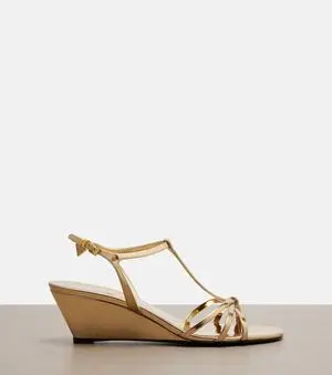 Prada Metallic Leather Wedge Sandals - Gold