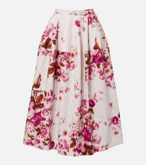 Erdem Floral Cotton Poplin Midi Skirt - Multicoloured