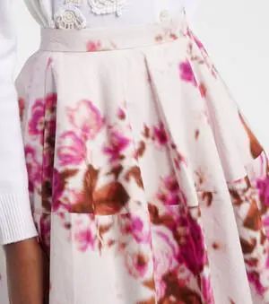 Erdem Floral Cotton Poplin Midi Skirt