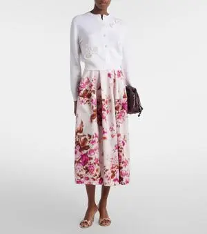 Erdem Floral Cotton Poplin Midi Skirt