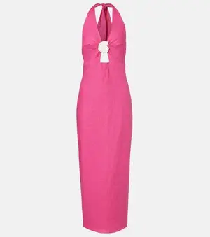 CALA DE LA CRUZ Orly Cutout Linen Midi Dress - Pink