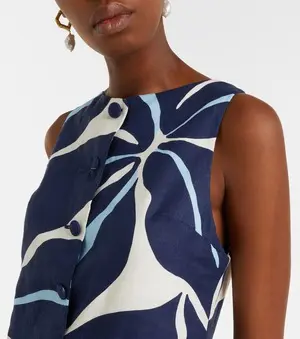 CALA DE LA CRUZ Rhoda Printed Linen Mini Dress