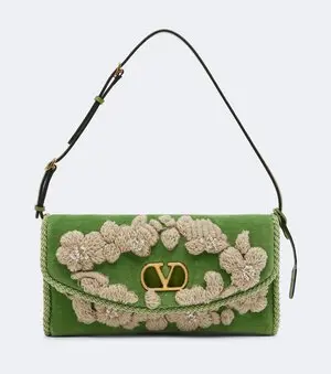 Valentino Garavani Devain Embellished Velvet Shoulder Bag - Green