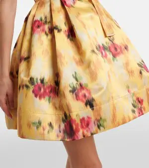 GANNI Pleated Printed Satin Minidress