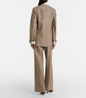 Victoria Beckham Pleated Virgin Wool Herringbone Trousers