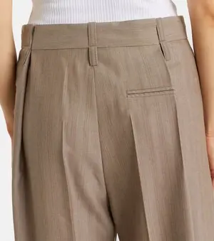 Victoria Beckham Pleated Virgin Wool Herringbone Trousers
