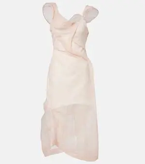 Victoria Beckham Asymmetric Ruched Organza Midi Dress - Pink