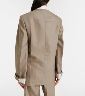 Victoria Beckham Herringbone Virgin Wool Blazer - Grey