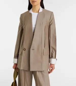 Victoria Beckham Herringbone Virgin Wool Blazer - Grey