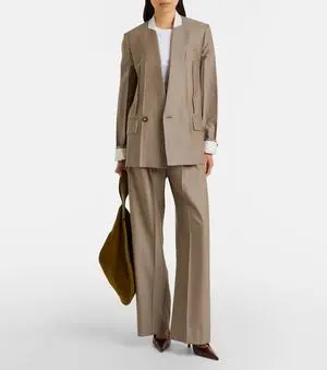 Victoria Beckham Herringbone Virgin Wool Blazer - Grey