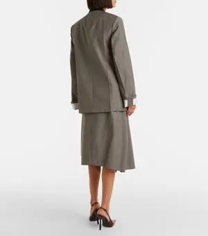 Victoria Beckham Asymmetric Midi Skirt In Virgin Wool - Grey