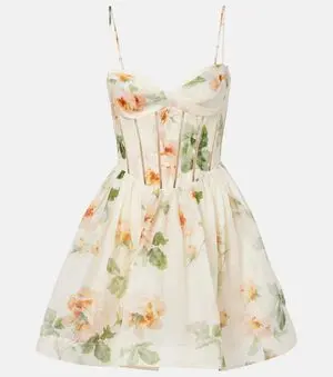 Zimmermann Carousel Floral Silk And Linen Bustier Dress - White