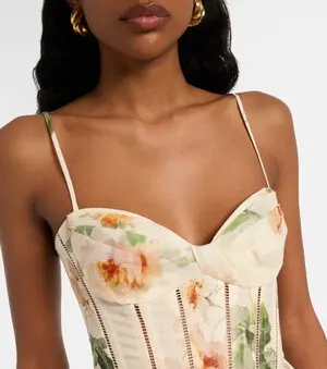 Zimmermann Carousel Floral Silk And Linen Bustier Dress