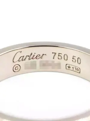 Cartier 18k White Gold Double C Logo Engraved Band Ring - Silver
