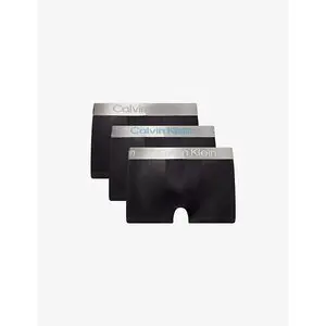 Calvin Klein Brushed Logo-waistband Pack-of-three Microfibre-stretch Trunks - Multi